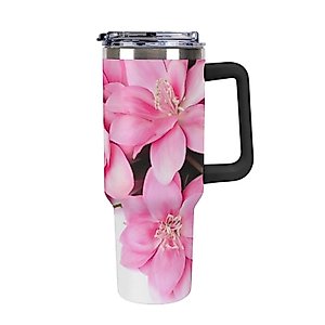 YTLKGFP 40 Oz Large Capacity Car Cup Beautiful Flowers Tumbler with Handle (Black) Straw Lid Insulated Stainless Steel Water Bottle Travel Mug Leak-proof Car Cup Keeps Cold Or Hot