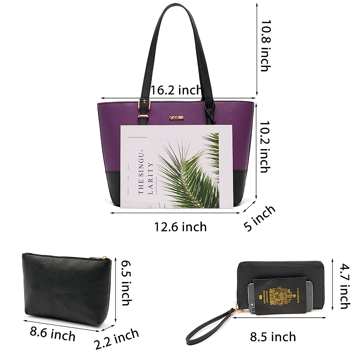 Purses And Wallets Set For Women Tote Satchel Handbags Shoulder Bag Top Handle Totes Purse With Matching Wallet PurpleBlack