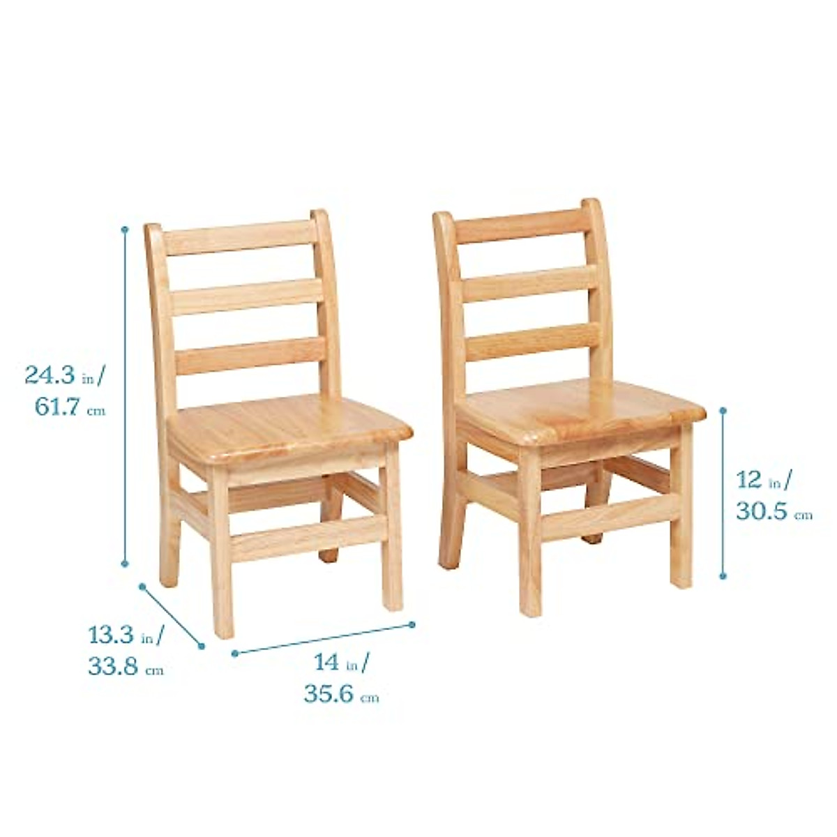 ECR4Kids 24in x 24in Hardwood Table and Chairs, 12in Seat Height, Kids Furniture, Natural, 3-Piece