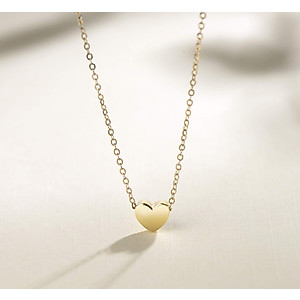Carleen Solid Real 14K Yellow Gold Tiny Dot 6mm Round Small Cute Simple Heart Necklace Pendant Minimalist Dainty Everyday Fine Jewelry for Women, 16+2 Extender Gold Chain