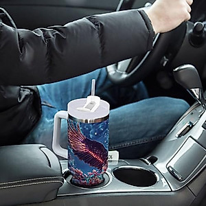 Slewiaeky Tumbler with Handle 40 oz Hawk Animal Kawaii America Travel Mug with Lid and Straw Stainless Steel Vacuum Insulated Water Bottle Cup for Iced Tea Coffee Cold Beverages Cup Holder Friendly