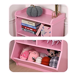 AFBKSS&BB Children Book Shelf, Kids Wood Shelf, Children Multi-Functional Bookcase, Wood Storage Cabinet and Toy Storage Bin (Pink)