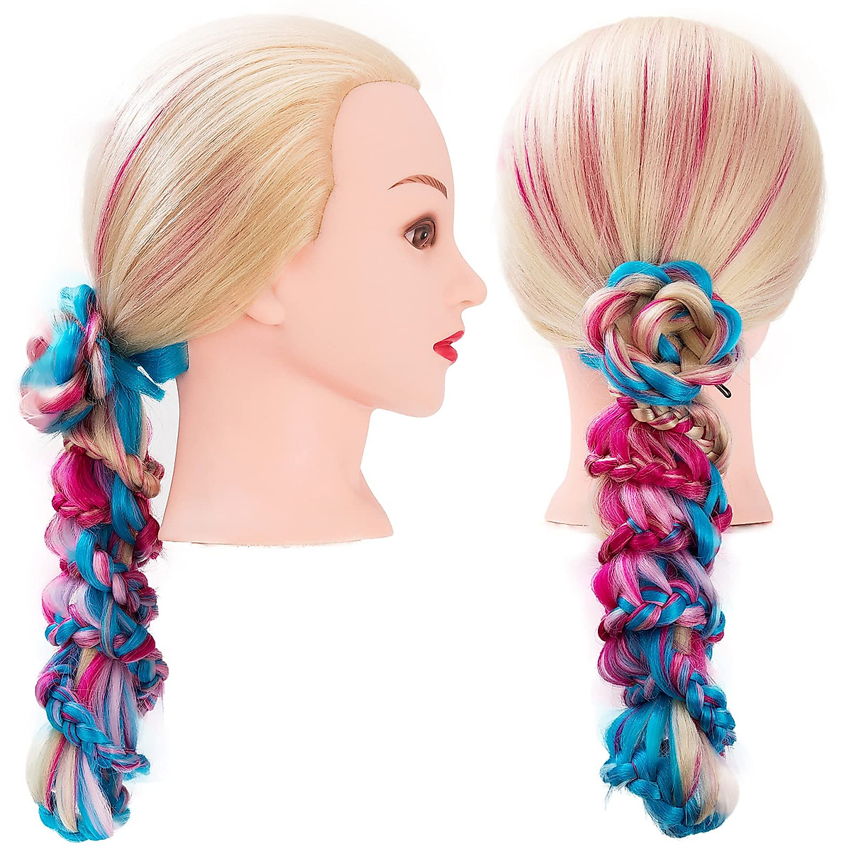 Stancia Mannequin Head with Hair,24"-26" Hair Styling Training Head, Manikin Cosmetology Doll Head, Synthetic Fiber Hair, Hairdressing, Training Model Head with Stand (Colored)