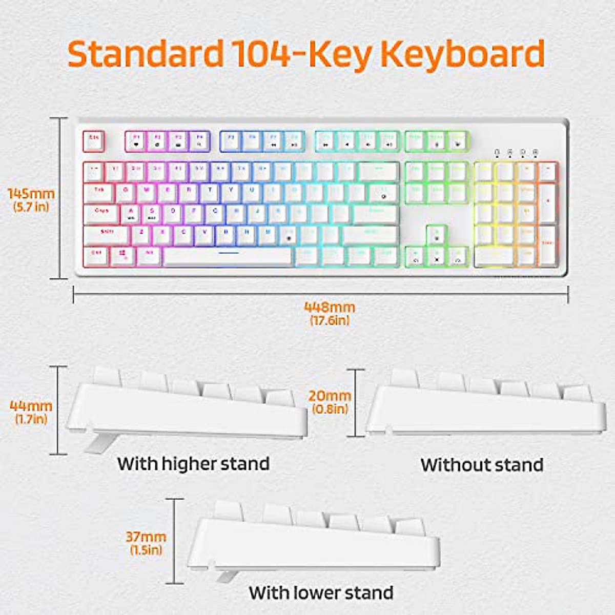 LTC NB1041 Nimbleback Wired Mechanical Keyboard, Hot-Swappable 104Keys RGB Backlit Gaming Keyboard, Red Switch/White