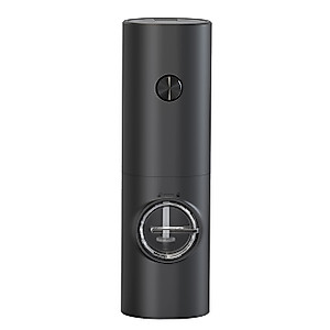 L & H Household Electric Pepper Salt Grier, Adjustable Coarseness, Battery Powered with LED Light, One Ha 3D Pattern Push Buttun Operation, ABS Black-1PC, 55*50*180MM (KYMQ-14)