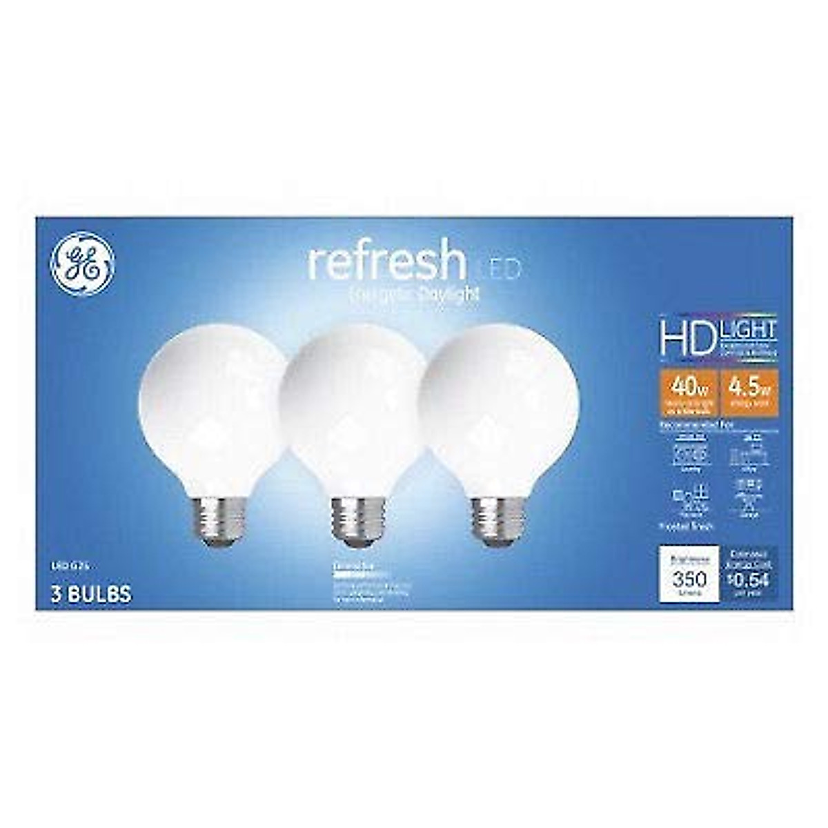 Ge Lighting 43281 4.5 Watt E26 G25 Frosted Daylight Led Dimmable Refresh Hd Light Bulbs 3 Count