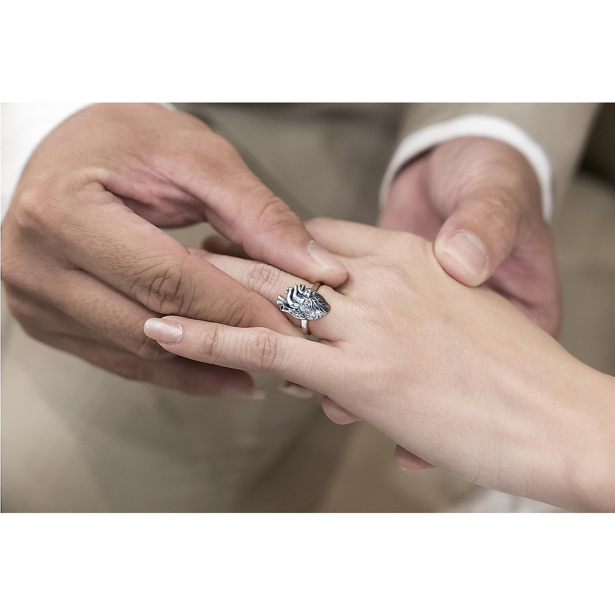 FashionJunkie4Life Anatomical Heart Ring - 925 Sterling Silver, Sizes 6-10, Lifelike Real Heart (9)