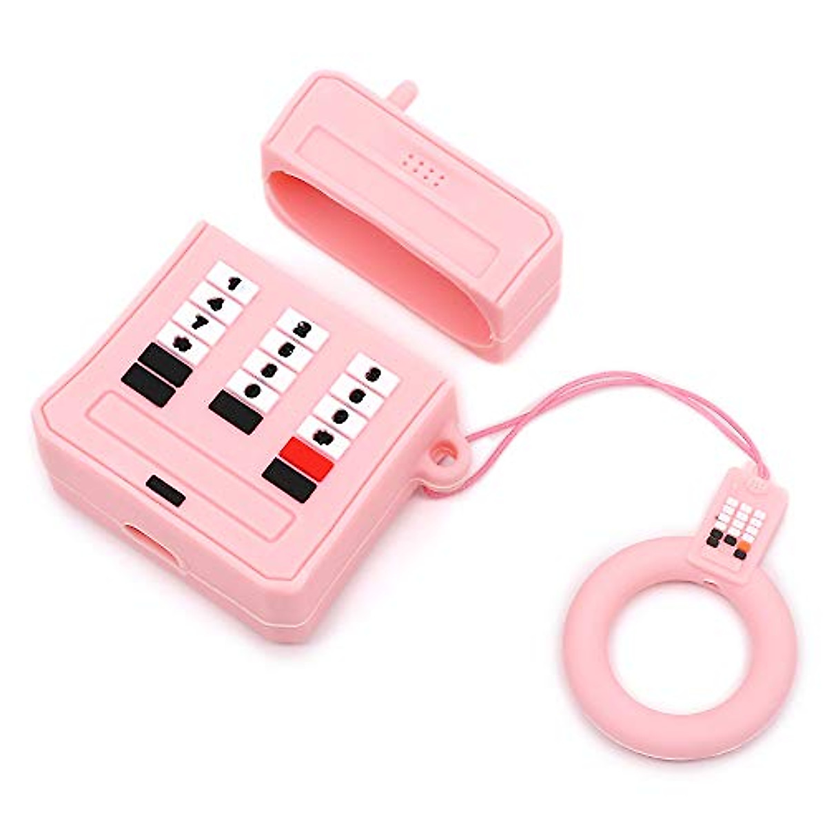 Yonocosta Cute Airpods Case, Airpods 2 Case, Fashion Funny 3D Cartoon Pink Retro Cellular Phone Shaped Full Protection Shockproof Soft Silicone Charging Case Cover Skin with Keychain for Airpods 1&2