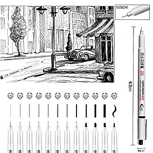 Fhyhej 12/Set,Black Precision Micro Line Pens,Apply toTechnical,Drawing,Office Documents, Scrapbooking,Technical Drawing,Ultra Fine Point Drawing Pen Set