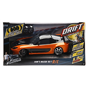 Jada Toys Fast & Furious Han’s Mazda RX-7 Drift RC Car, 1: 10 Scale 2.4Ghz Remote Control Orange & Black, Ready to Run, USB Charging (standard) (99700)