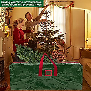 TURNMEON 2 Pack Christmas Tree Storage Bag For 7.5 Ft Disassembled Artificial Xmas Tree 50"x15"x20" Card Slot Handles Dual Zippers Waterproof Large Holiday Christmas Storage Container Tote Box (Green)