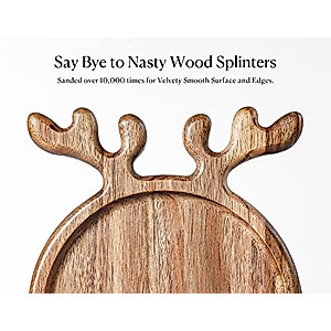Dofira Acacia Wood Serving Platter, Decorative Deer Antler Design, 8" Round Wooden Food Dish Display Plate, Charcuterie Board Tray for Cheese Fruit, Kitchen Gift for Housewarming Wedding (Gift Box)
