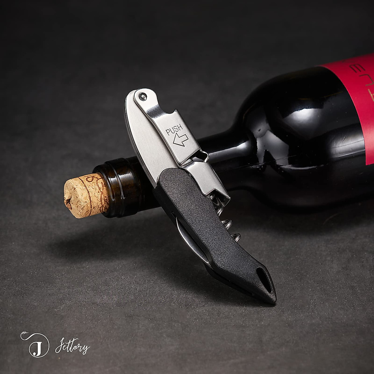 Jettory Wine Opener, Premium Waiters Corkscrew w/Foil Cutter & Cap Remover for Wine Bottle, Sturdy Stainless Steel Wine Key for Servers Waiters and Home Use