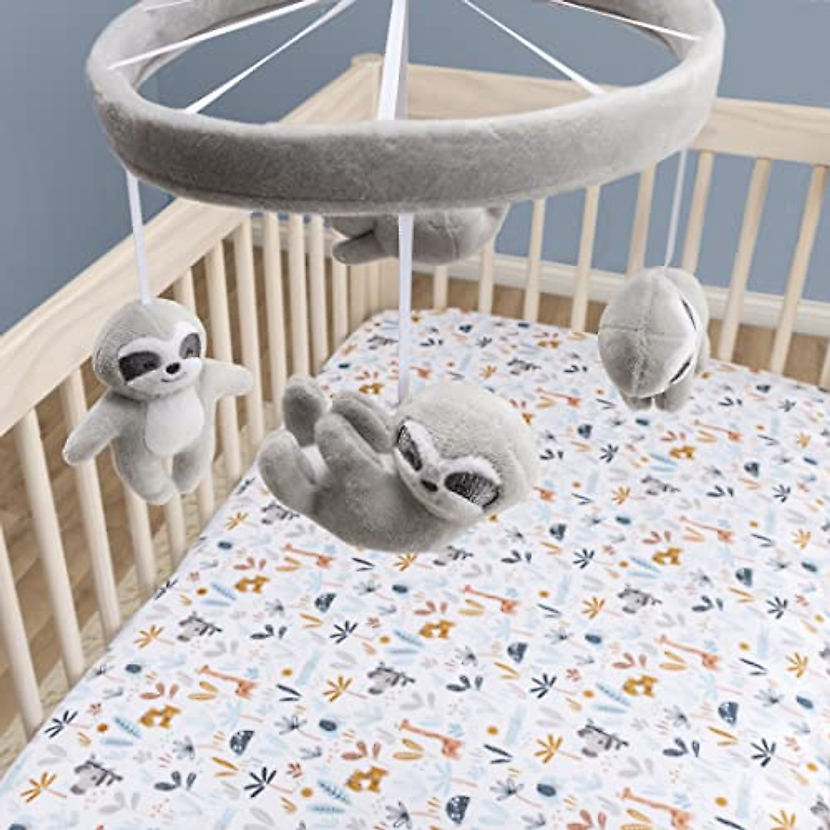 Sammy & Lou Sloths Baby Crib Mobile with Music, Crib Mobile Arm Fits Standard Crib Rail