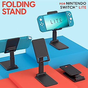 TALK WORKS Nintendo Switch Lite Stand - Folding Tabletop and Desktop Stand Display Holder Compatible with Nintendo Switch Lite - Adjustable Viewing Angle and Sturdy Base with Non-Slip Pad