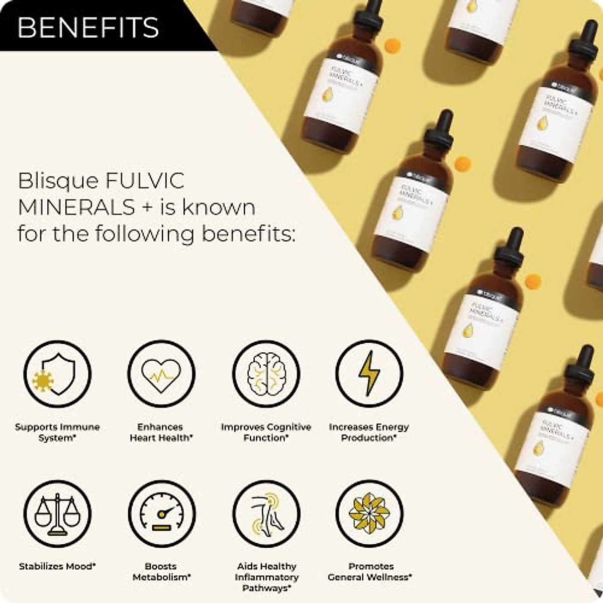 Blisque – Natural Trace Mineral Drops Supplement with Fulvic Acid and Humic Acid | for Detox, Cleanse, Immune Support, Brain Booster, Alkaline Hydration, and Energy | Contains Electrolytes | 4 Ounce