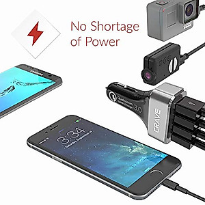 Crave CarHub 54W 4 Port USB Car Charger, Qualcomm Quick Charge 3.0 - Black