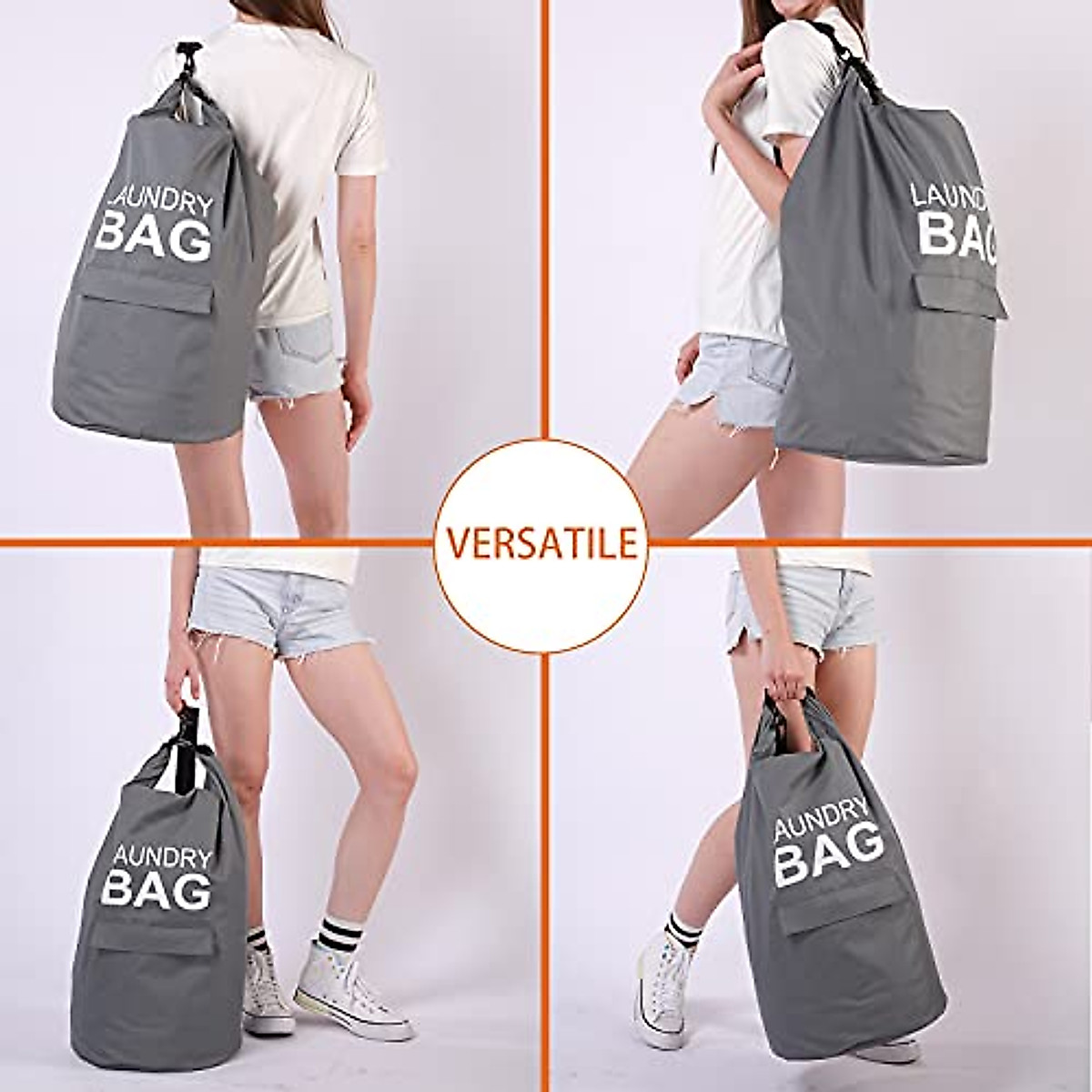 Kimmama 70L Waterproof Laundry Bag Backpack,Heavy Duty Laundry Bag with Strap,Dirty Clothes Organizer for Travel,Camping,College Dorm,Laundromat,Apartment (Grey)