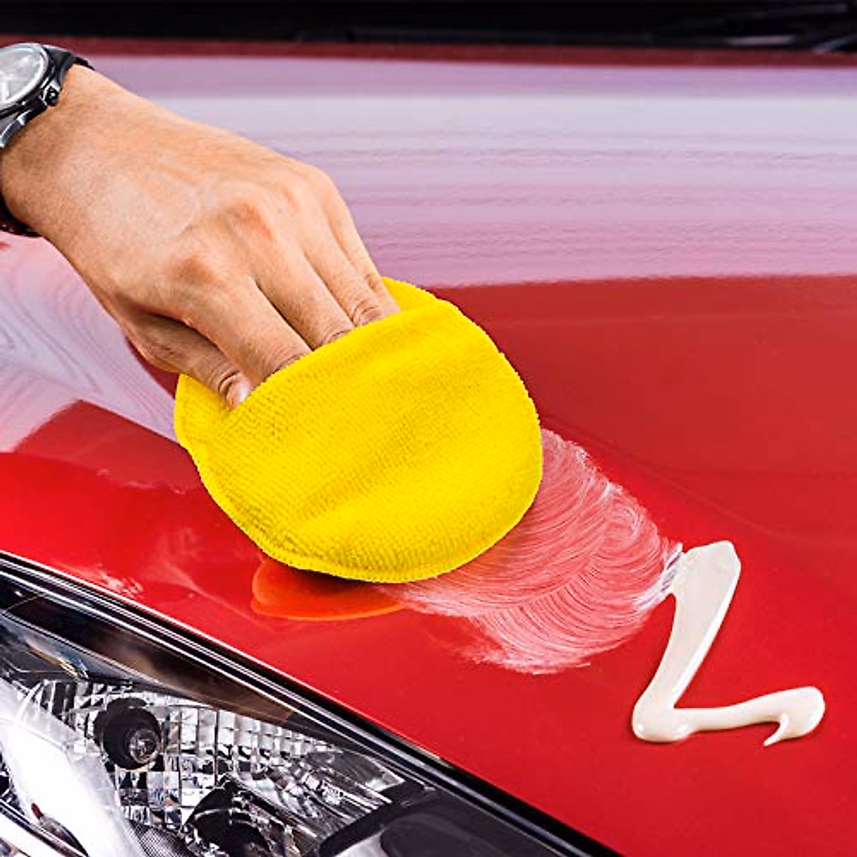 20 Pieces 5 Inch Cars Microfiber Wax Foam Applicator Pads with Finger Pocket, Wax Polishing Pad Applicator Cleaning Pads Microfiber Round Foam Sponge for Car Hand Polish, Yellow Green Blue Dark Blue