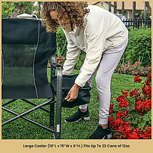 ARROWHEAD OUTDOOR Folding Director’s Chair w/Side Table & Integrated Cooler, Cup Holder, Storage Pouch, Supports up to 450lbs, Carrying Case, Steel Frame, High-Grade 900D Canvas, Black (KKS0292U)