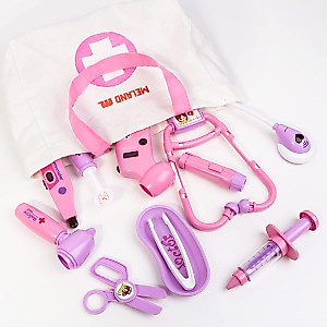 Meland Toy Doctor Kit for Girls - Pretend Play Doctor Set with Dog Toy, Carrying Bag, Stethoscope Toy & Dress Up Costume - Doctor Play Gift for Kids Toddlers Ages 3 4 5 6 Year Old for Role Play