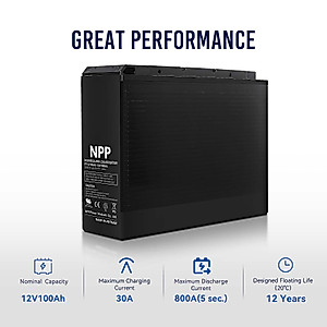 NPPower FT12-100Ah (4 Pcs) 12V 100Ah Front Access AGM Deep Cycle SLA Battery | The Ultimate Battery You Can Feel Confident | for Telecommunication System, UPS and Off-Grid Solar System