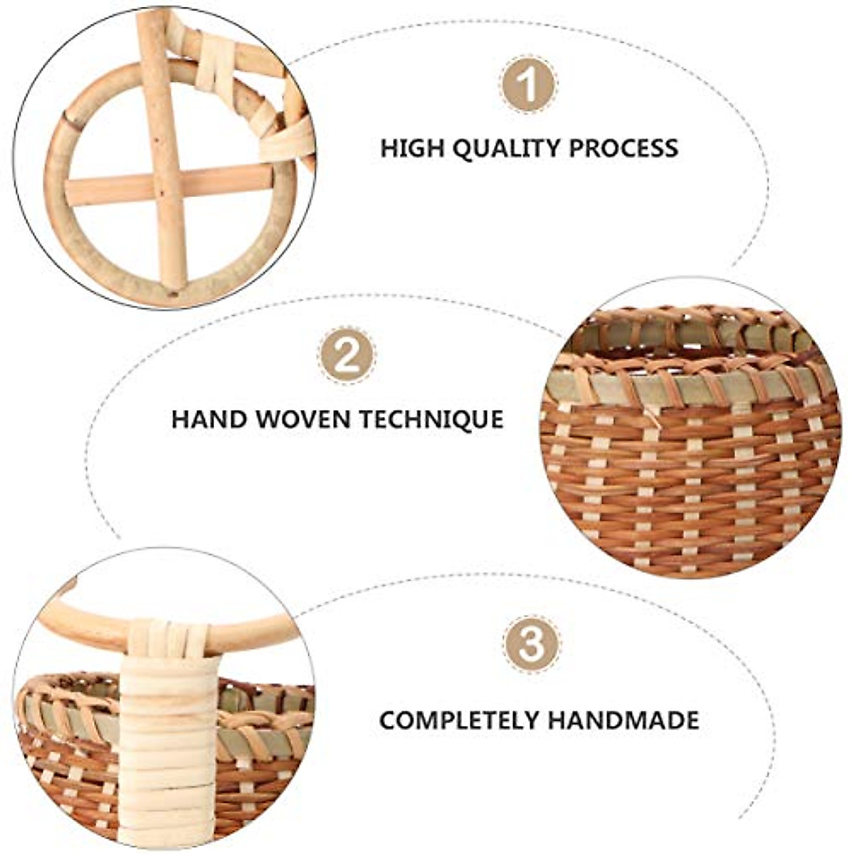 Garneck Small Rattan Basket Bamboo Woven Tricycle Shape Rack Belly Round Basket Handmade Multifunctional Dried Nuts Pencil Pen Bucket for Home Living Room Light Brown