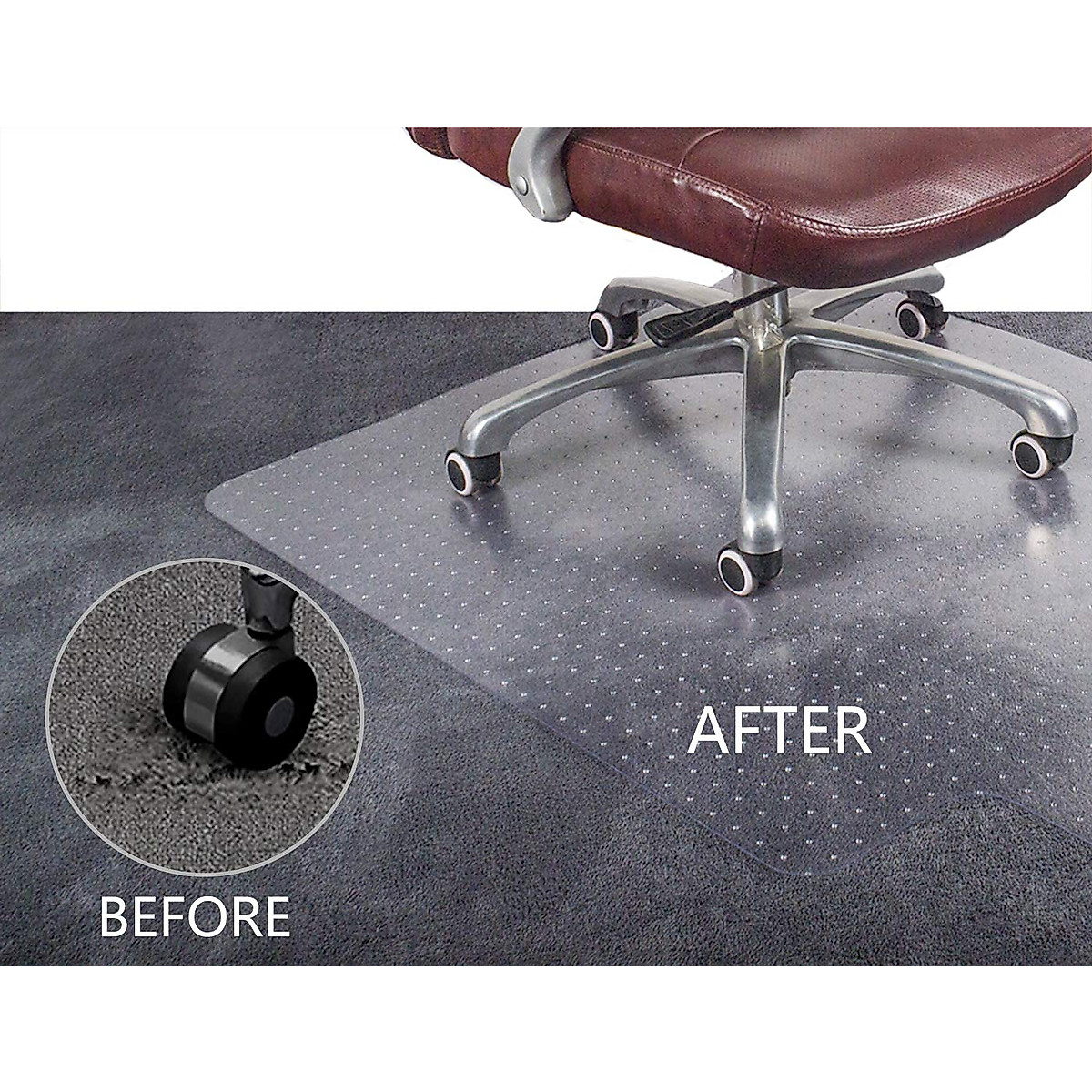 100pointONE Chair Mats for Carpeted Floors - 53'' x 45'' 0.09'' Thick Transparent Floor Mats for Low Flat and No Pile Carpet, with Grippers (53'' x 45'' with Lip)