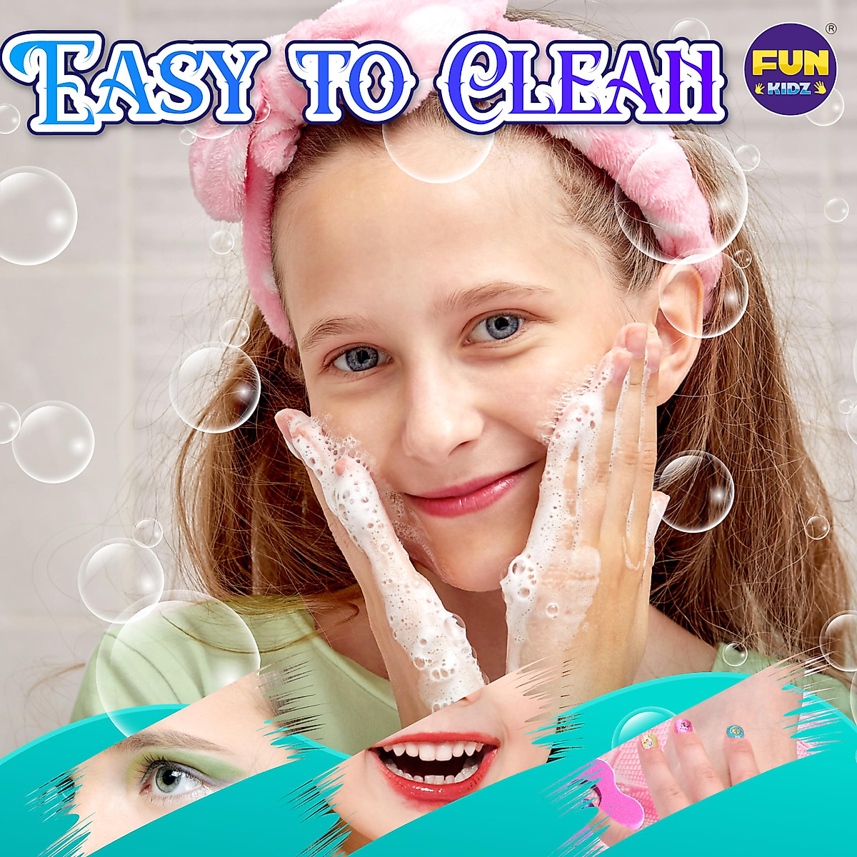 60Pcs Kid Makeup Kit for Girls 6-12, FunKidz Three Layers Folding Make Up Box Toy Set Child Beauty Cosmetic Kits for Little Girls Party Gifts