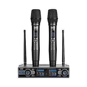 SGPRO Dual Handheld Wireless Microphone System 262Feet 90 Preset UHF Frequencies, Bodypack, Head-Worn & Lavalier Mics for Live Performance, Karaoke, DJ, Church, Classroom & PA Systems (D-332HH)