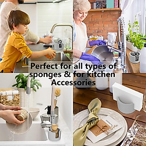 PENGARO Kitchen Sponge Holder for Sink, Diatomite Standing Dish Sponge Holder Cup, Ceramic Fast Drying Stone Sink Caddy Kitchen Sink Organizer for Kitchen Counter Decor Small Sink Caddy, Grey