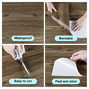 Skyblur Brown Peel and Stick Wooden Floor Tiles for Kitchen Backsplash - Waterproof, Self-Adhesive, 35x6 Inch, 4 Pcs