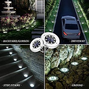 SOLPEX Solar Ground Lights, 8 LED Solar Powered Disk Lights Outdoor Waterproof Garden Landscape Lighting for Yard Deck Lawn Patio Pathway Walkway (8 Pack, White)
