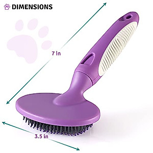 Round Bristle Pet Brush for Dogs and Cats - Gentle Grooming for Short or Long Hair - Soft Tool for Sensitive Skin Removes Dander, Dirt, and Detangles - Purple