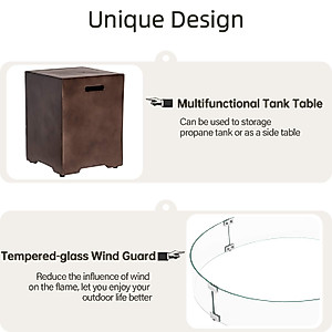 HOMPUS Outdoor Propane Fire Pit Table 42-inch 50,000 BTU Round Bronze Concrete Gas Fire Table w Tank Cover,Wind Guard,Lava Rocks,Rain Cover Smokeless FirePit for Outside Patio,Garden,Deck,Backyard