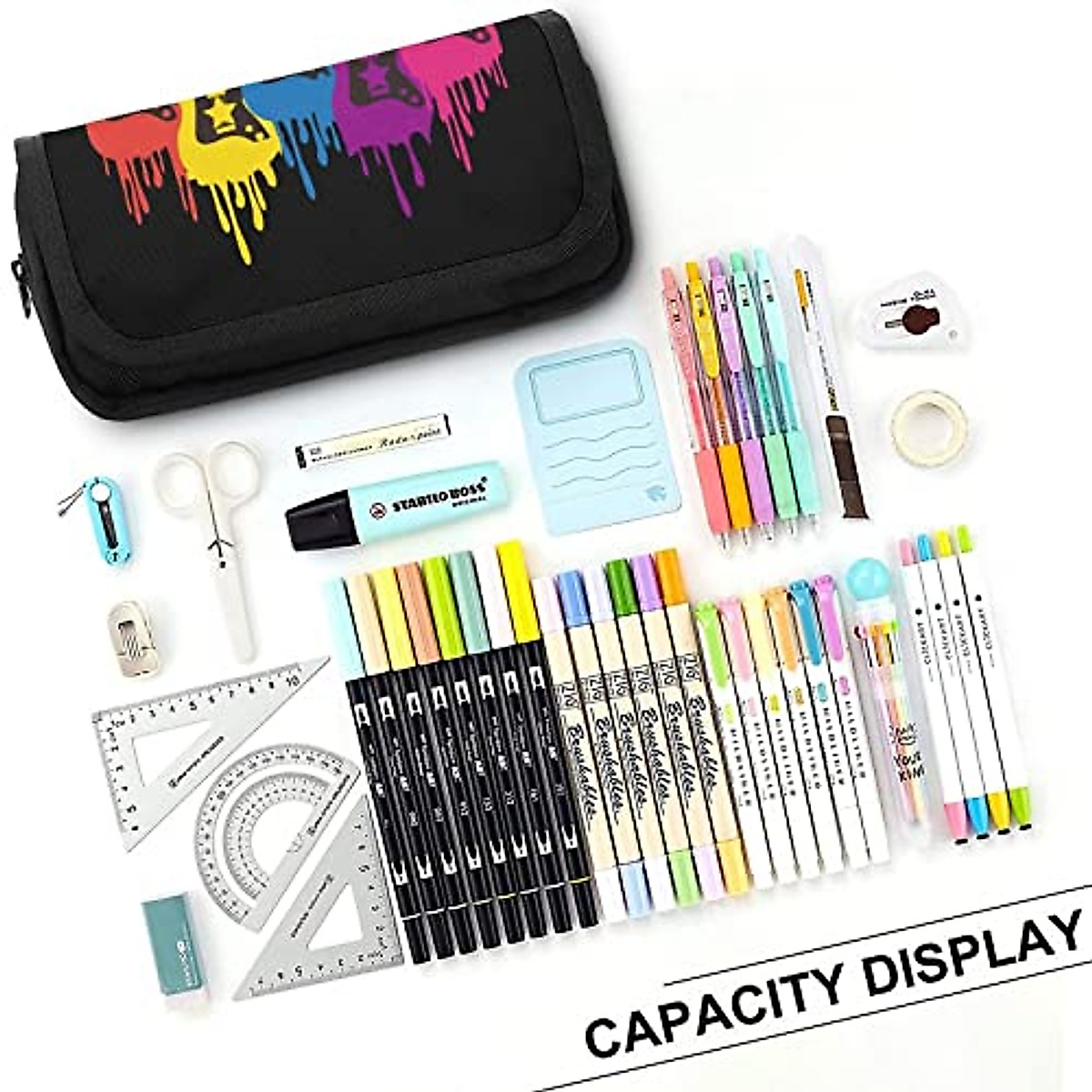 Colorful Guitar Large Capacity Pencil Case Multi-Slot Pencil Bag Portable Pen Storage Pouch with Zipper