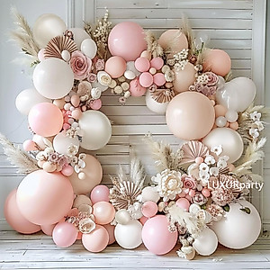 Pink White Balloon Garland Double Stuffed Peach Balloons Cream Beige Pastel Pink Balloon Arch Kit Pearl Sand White Balloons for Girl Baby Shower Birthday Wedding Anniversary Party Decoration