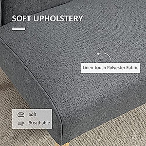 HOMCOM Modern 2-Seat Loveseat, 45" Button Tufted Fabric Upholstered Sofa Couch with Rubberwood Legs for Living Room, Grey