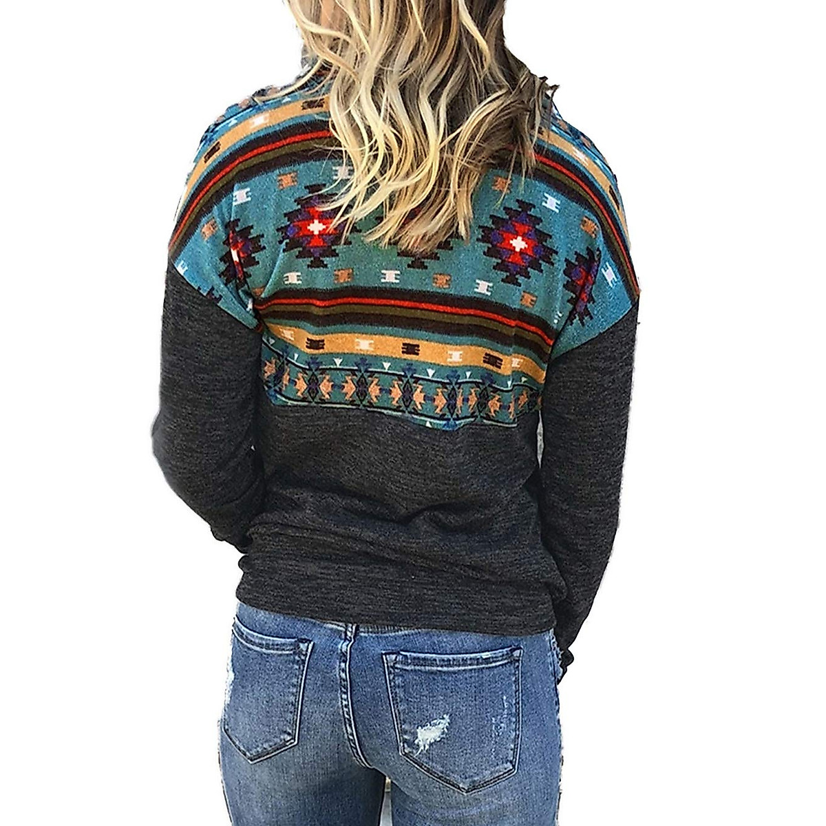 Voopptaw Womens Floral Print Casual Pullovers 1/4 Zipper Stand Collar Sweatshirts Tops with Pockets (Blue, X-Large)