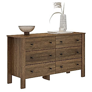 ITUSUT 6 Drawer Dresser, Wood Chest of Drawers, Wide Storage Dresser with Sturdy Frame, Closet Organizer for Living Room Closets, Hallway, Rustic Brown