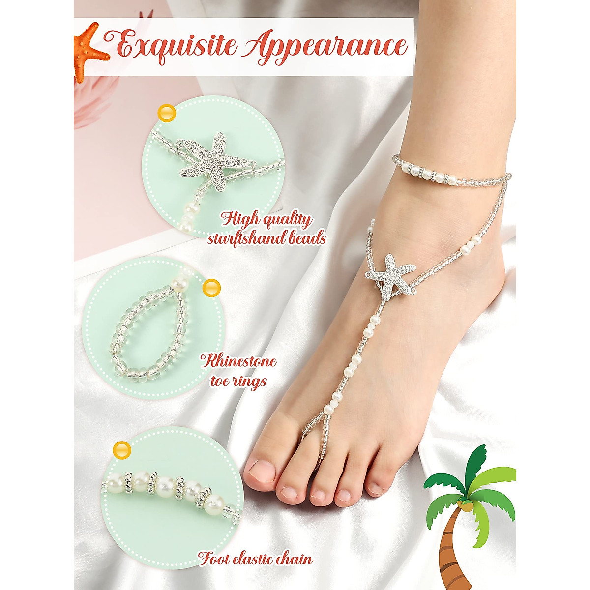Fumete 12 Pcs Beach Barefoot Sandals Foot Jewelry Anklet Beach Wedding Foot Jewelry Toe Ring Anklet Bracelet Anklet Chain for Women (Classic Style)