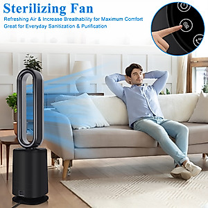 HealSmart 35-inch Space Heater Bladeless Tower Fan, Heater & Cooling Air Purifier, with Remote Control, Air Circulator Fan for Home Air Conditioner, black