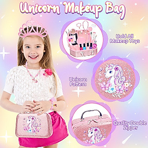 Pretend Makeup for Toddlers, Kids Pretend Makeup Kit for Girls Fake Makeup Toys with Cosmetic Bag, Play Makeup for Little Girls Age 3 4 5 6 7 Christmas Birthday Gifts Toys (Fake Makeup)