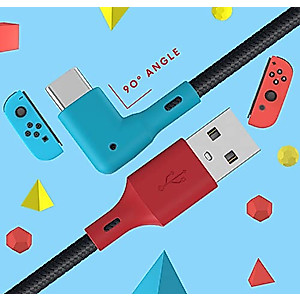 TALK WORKS Fast Charging Cable Compatible with Nintendo Switch, Switch Lite & OLED - USB-C Charger Cables - 10 ft. Long, Right-Angle Cable for Comfortable Mobile Gaming - Blue/Red (2 Pack)