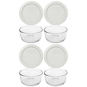 Pyrex (4 7200 Glass Bowls & (4) 7200-PC Sleek Silver Lids Made in the USA
