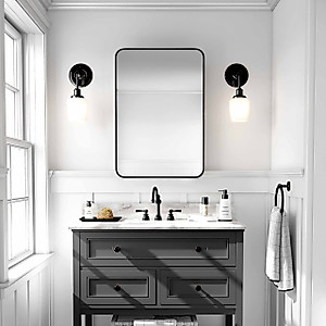 Minuover Bathroom Vanity Mirror for Wall, Brushed Black Metal Framed Large Rounded Corner Rectangular Mirror, Hangs Vertically or Horizontally (30" x 40", Black)