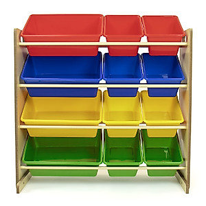 Humble Crew Kids Storage Furniture Bundle with Toy Organizer (12 Bins), Bookshelf (6 Shelves) | Natural Wood