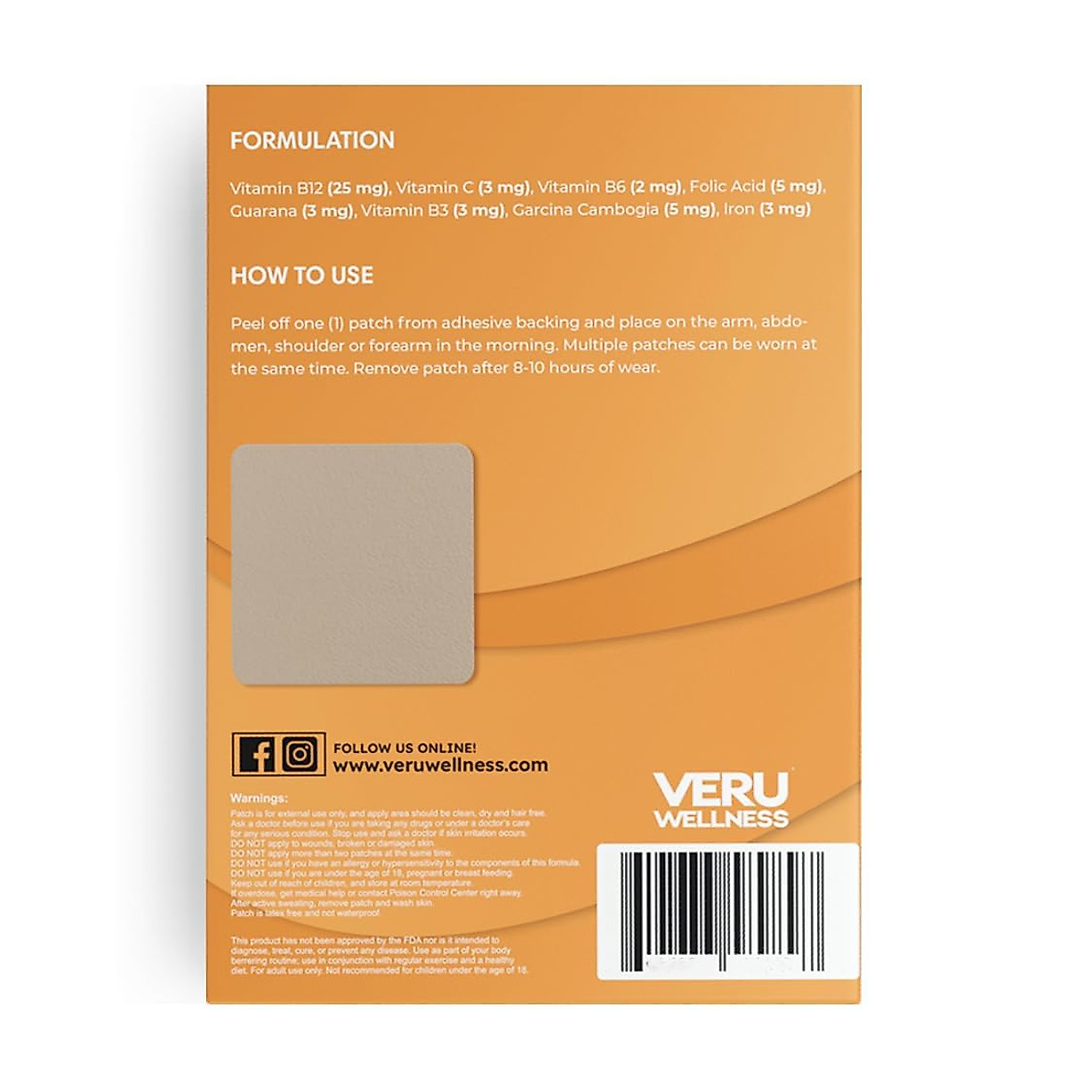 Veru Wellness B12 Energy Patch, Natural Patch B12, Garcinia - Self Adhesive Time Release Patch (60 Days)