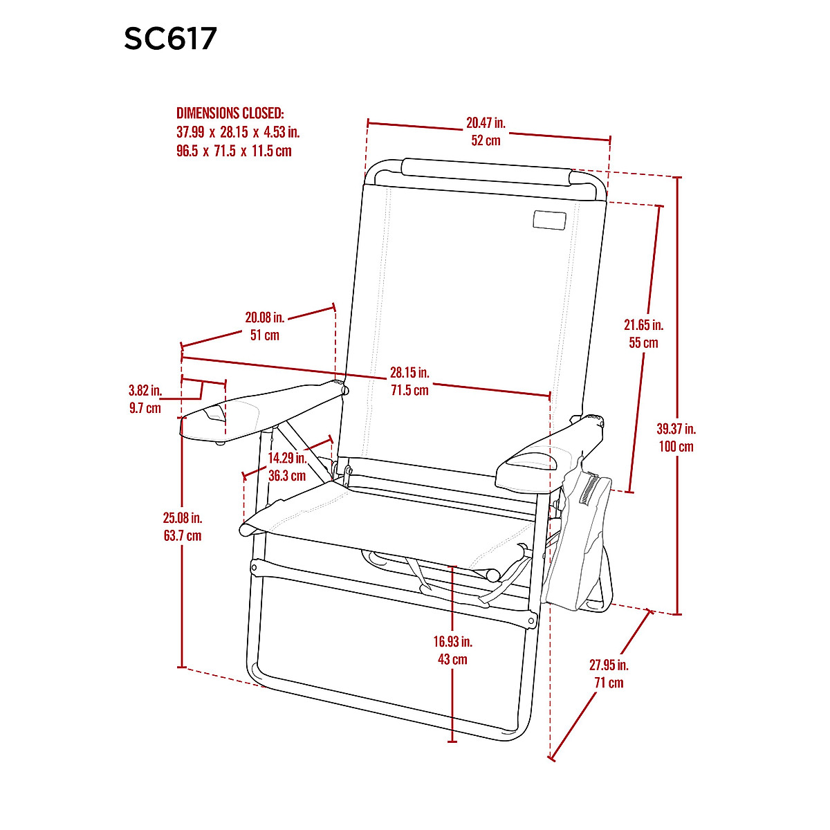 Rio Brands 17" Extended Height 4-Position Folding Beach, Camping, Lawn Chair, Graphic Traffic Blue/White/Multi Stripe