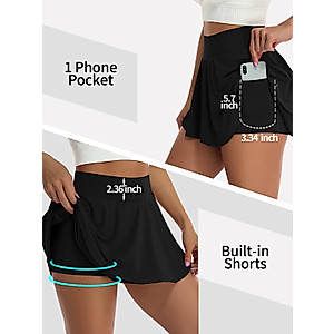 V FOR CITY Tennis Skirt for Women High Waist with Shorts Pockets Flowy Athletic Running Golf Skorts Skirts Black M